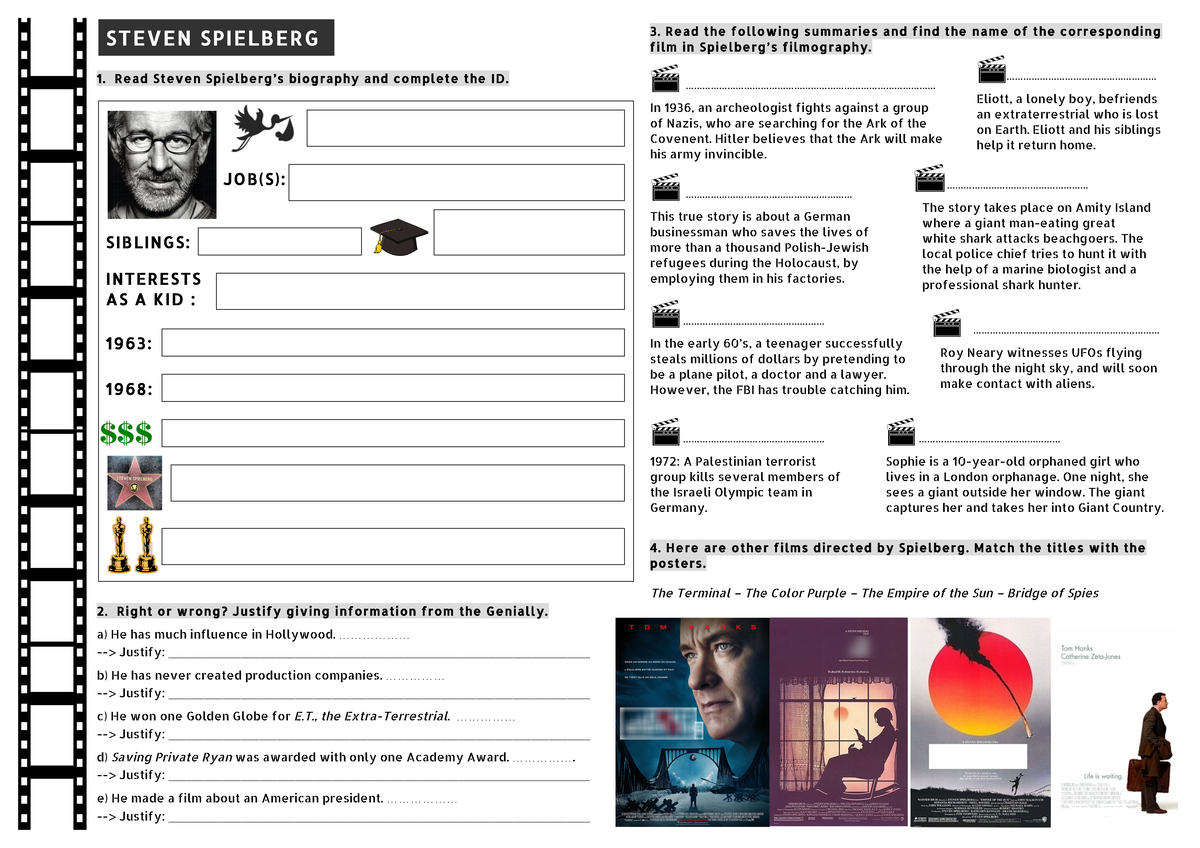 Steven Spielberg A3 - Fiche de travail - STEVEN SPIELBERG Read the ...