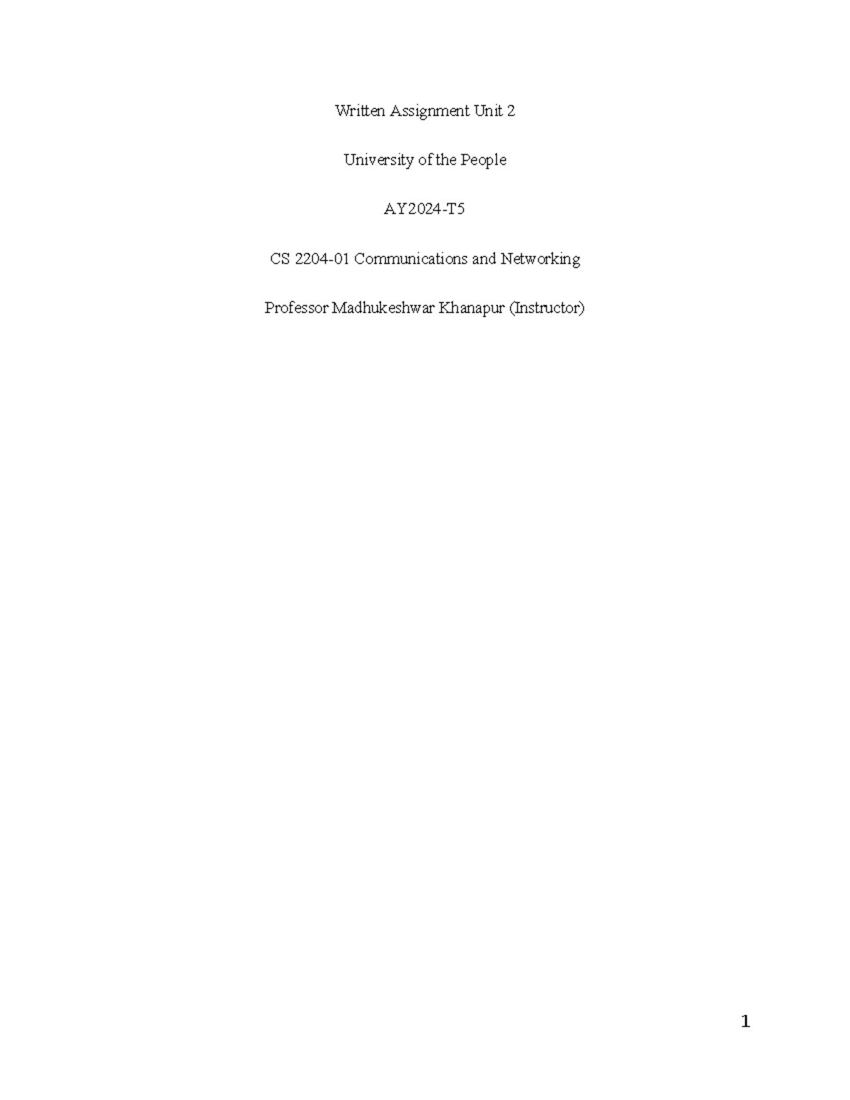 Cs 2204 01 Written Assignment Unit 2 Written Assignment Unit 2