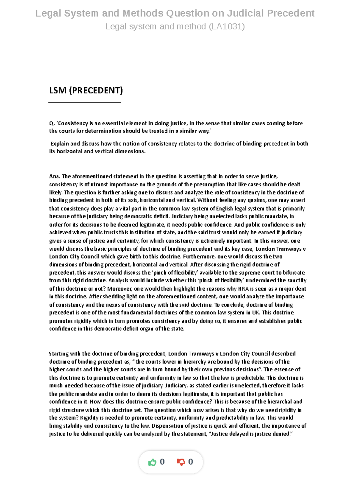 Sample question legal-system-and-methods-question-on-judicial-precedent ...