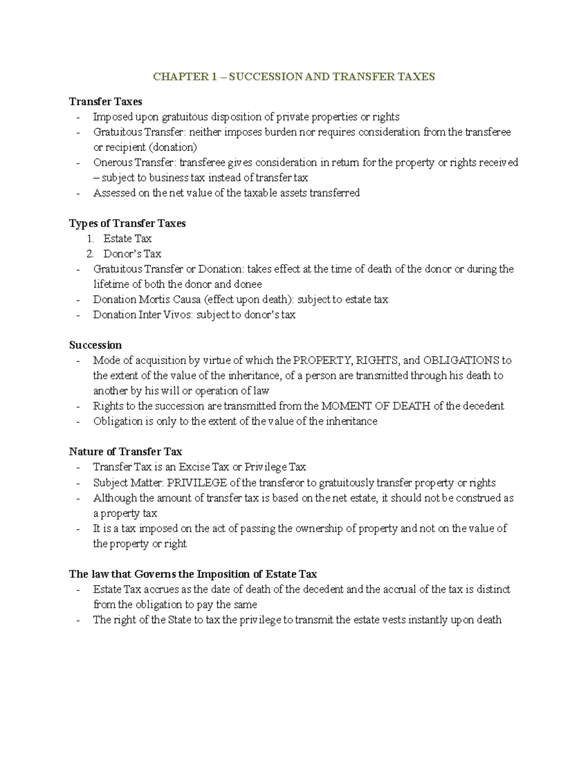 Chapter 1 - Succession AND Transfer Taxes - CHAPTER 1 – SUCCESSION AND ...