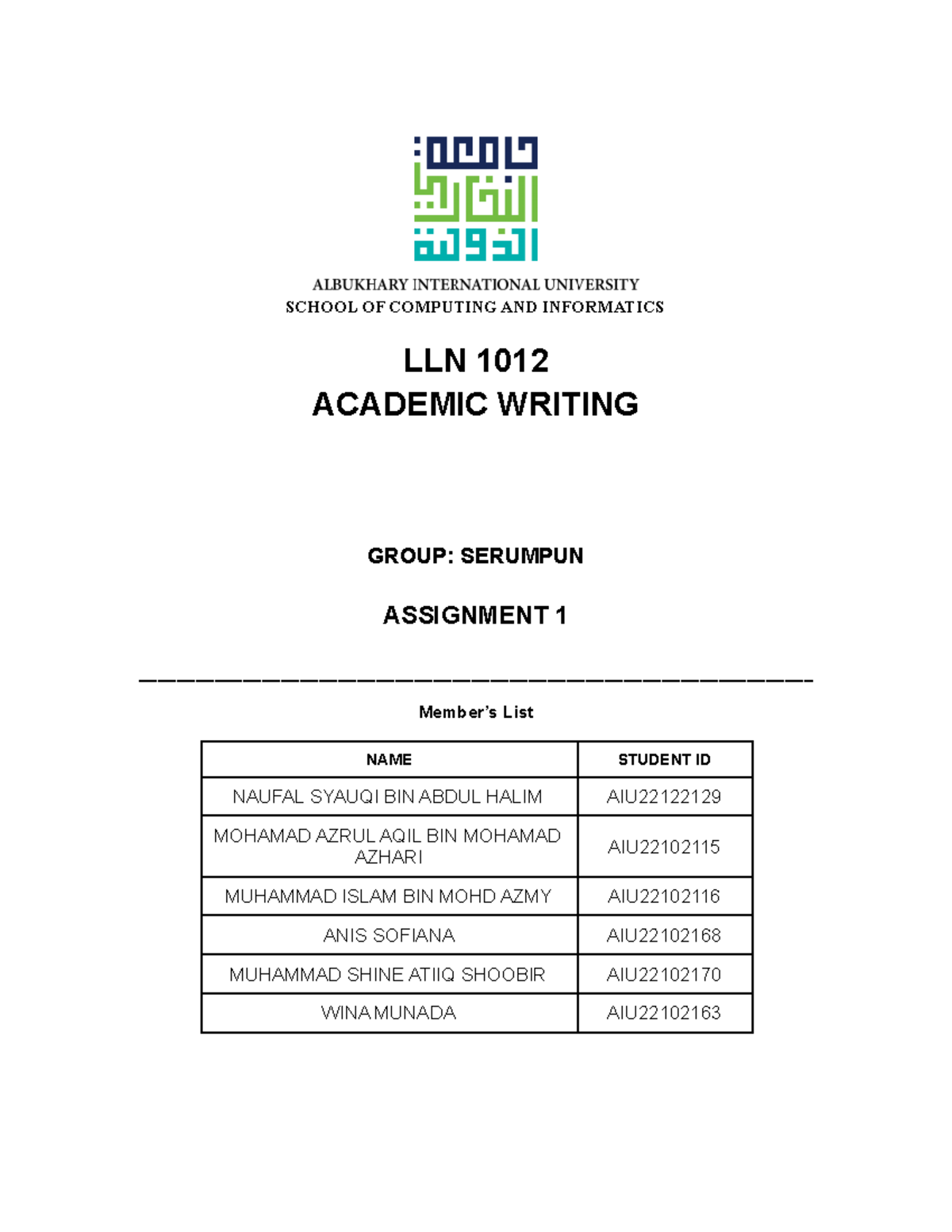 Academic Writing Assignment-1 - SCHOOL OF COMPUTING AND INFORMATICS LLN ...