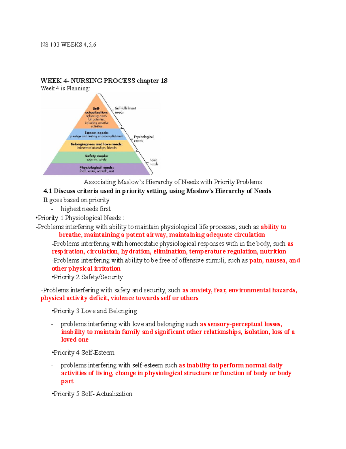 NS103 weeks 4-6 - lecture - NS 103 WEEKS 4,5, WEEK 4- NURSING PROCESS ...