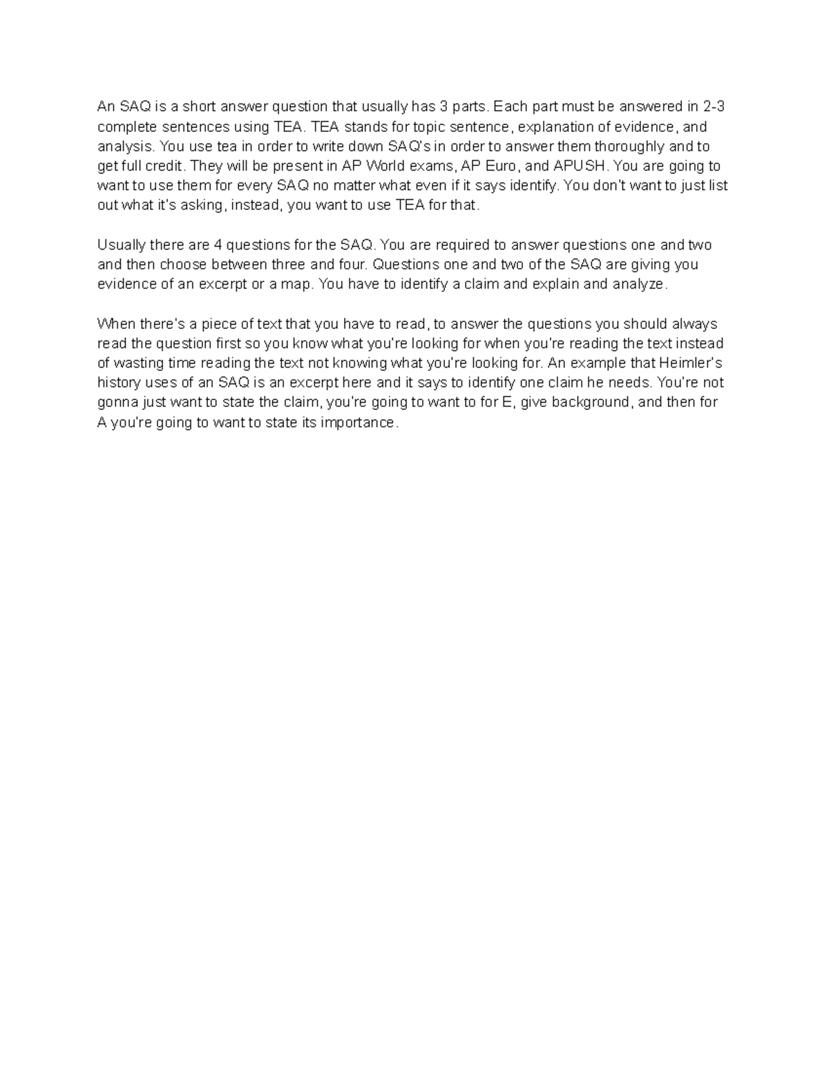 What is the SAQ - An SAQ is a short answer question that usually has 3 ...