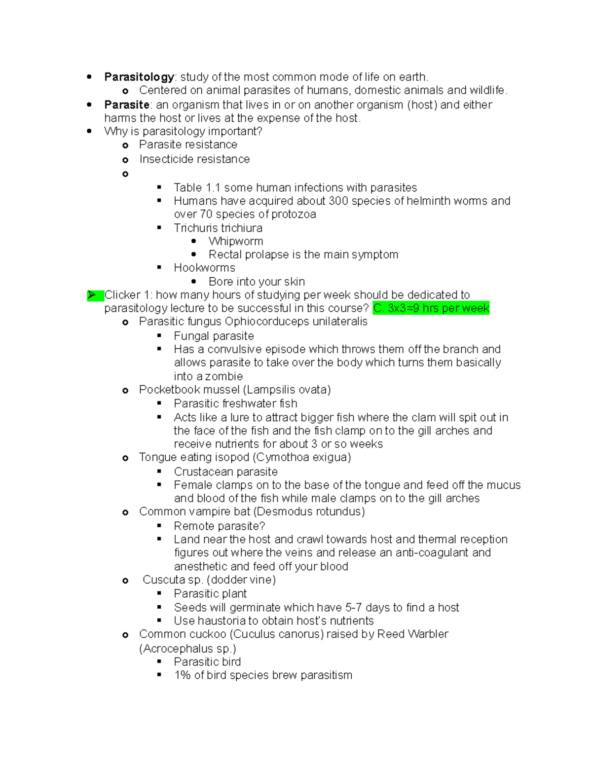 Parasitology notes - Parasitology: study of the most common mode of ...
