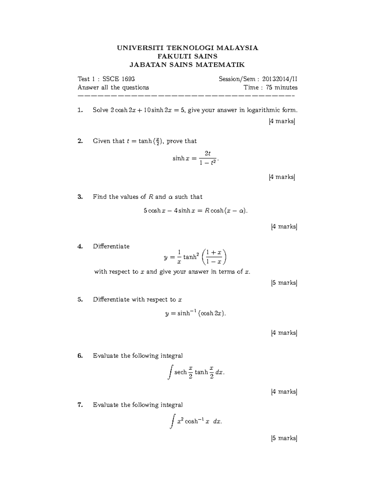 Sample TEST 1 Sem 2 2013 2014 - UNIVERSITI TEKNOLOGI MALAYSIA FAKULTI ...