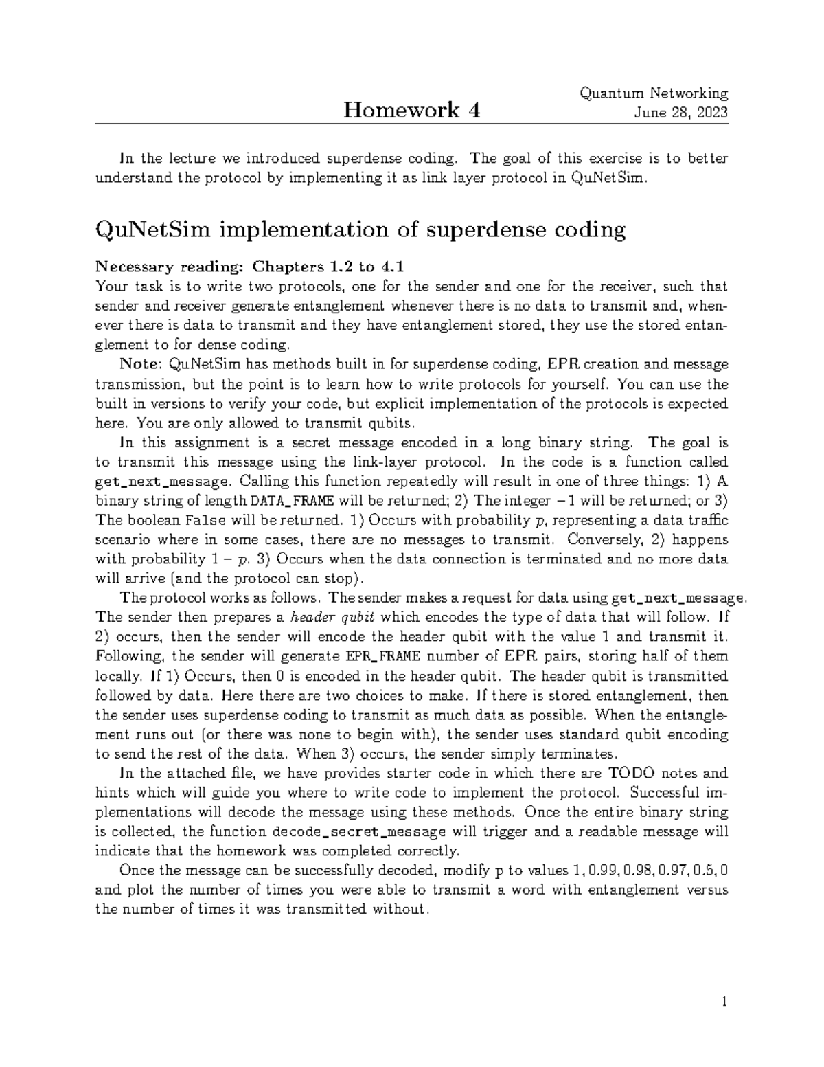 Hw4 - Wintersemester - Introduction to Quantum Networks - TUM - Studocu