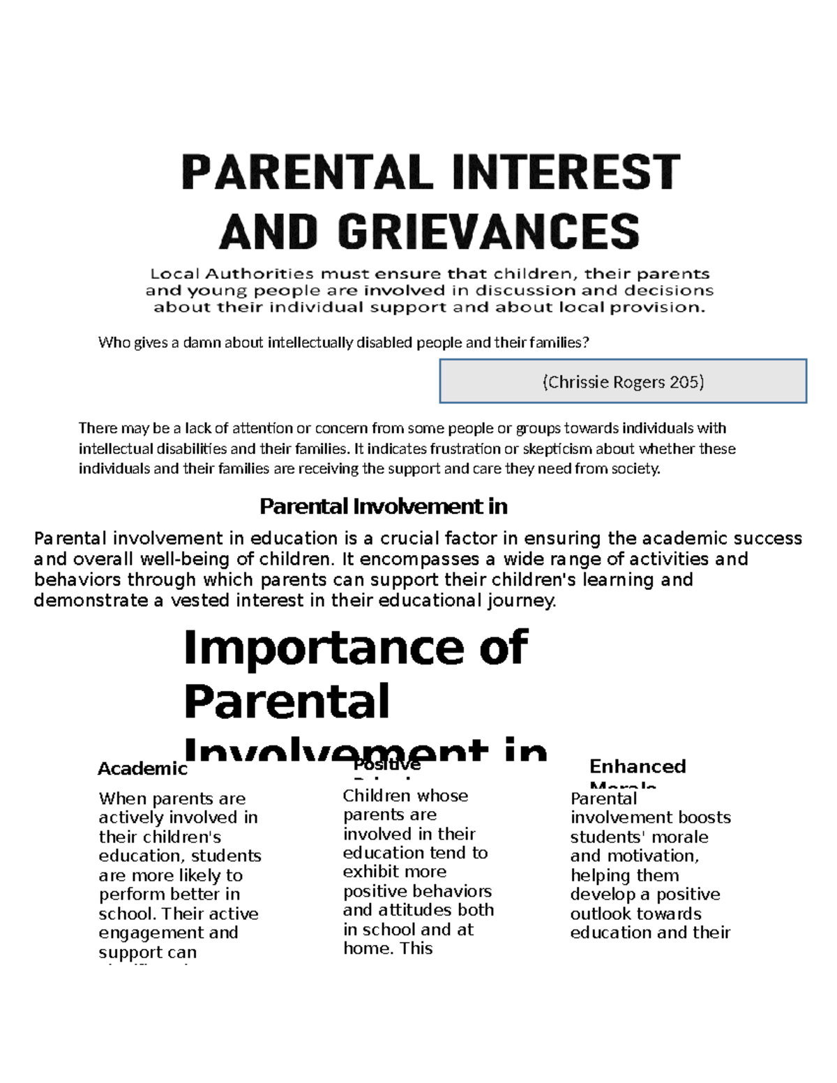 Handout parental interest and grievances - Who gives a damn about ...