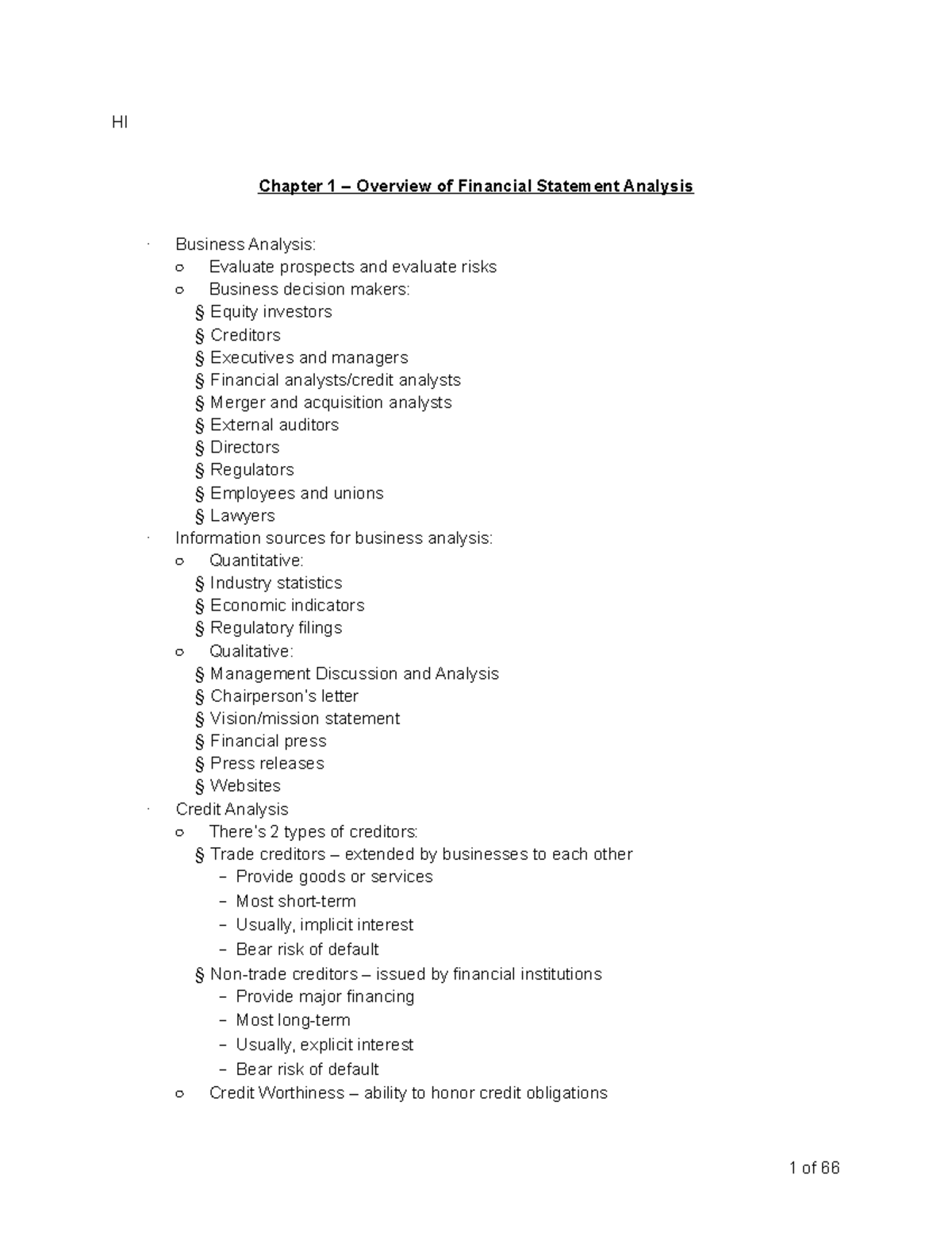 FSA notes (shoshi) - HI Chapter 1 – Overview of Financial Statement ...