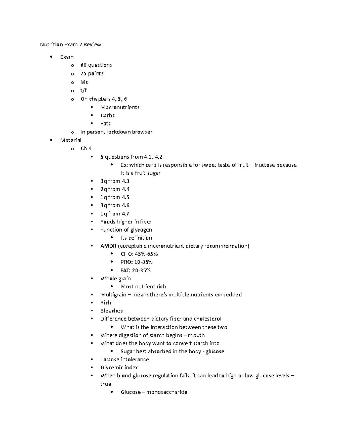 Nutrition Exam 2 Review (10-17) COPY - Nutrition Exam 2 Review Exam o ...