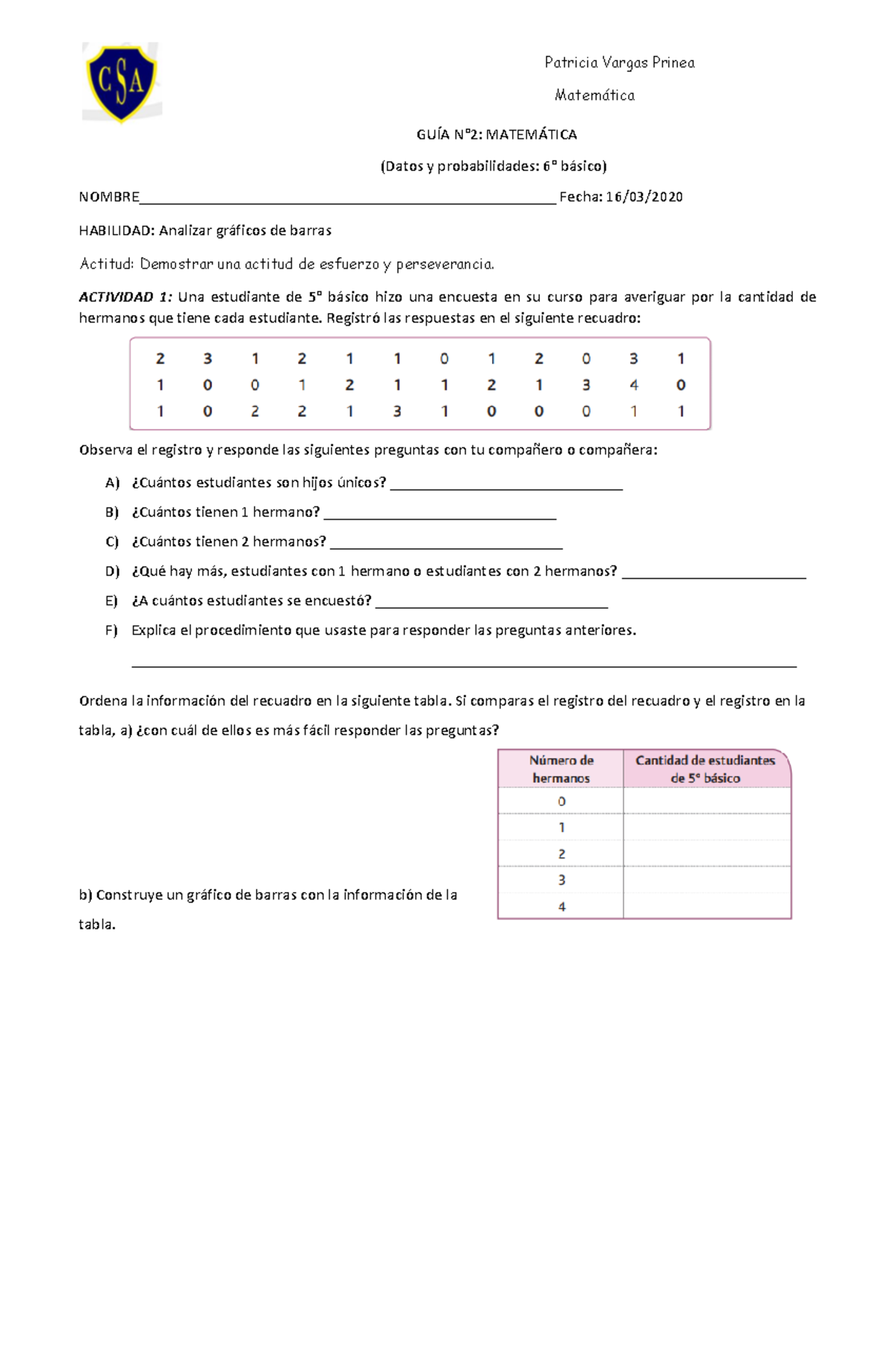 GUIA 6 datos y probabilidad - Patricia Vargas Prinea Matem·tica GUÕA N∞ ...