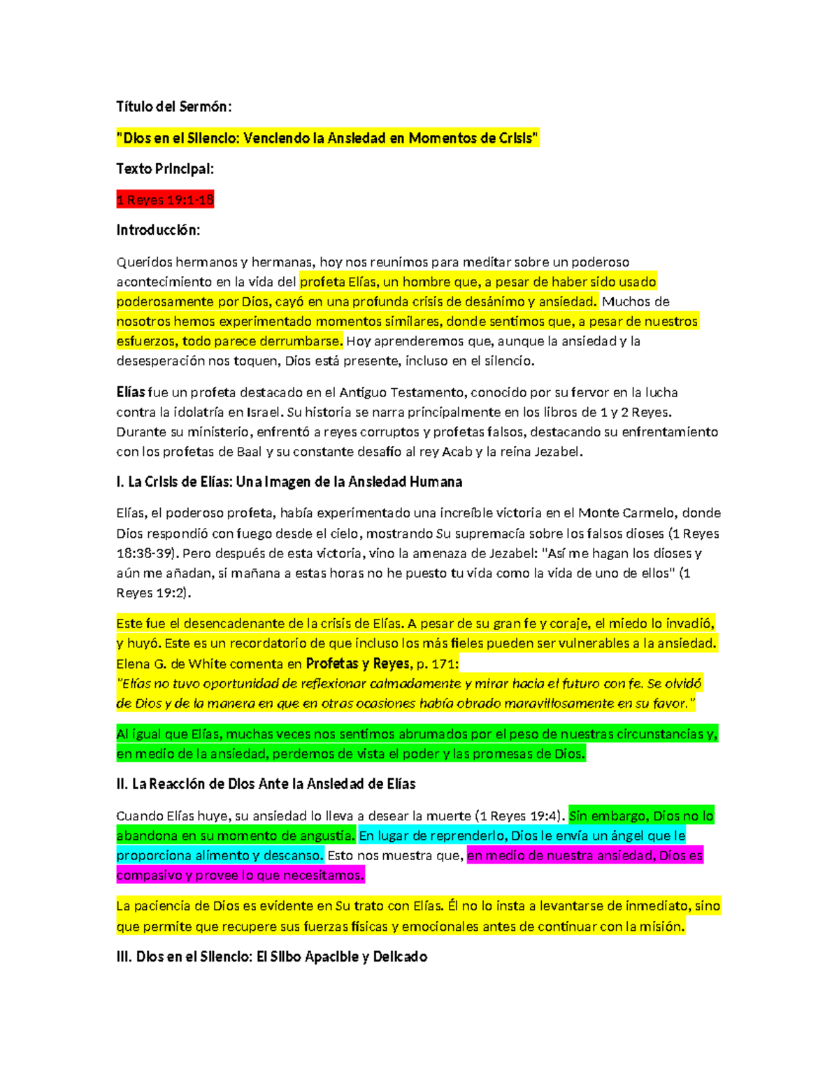 Sermon - sadasd - Título del Sermón: "Dios en el Silencio: Venciendo la ...