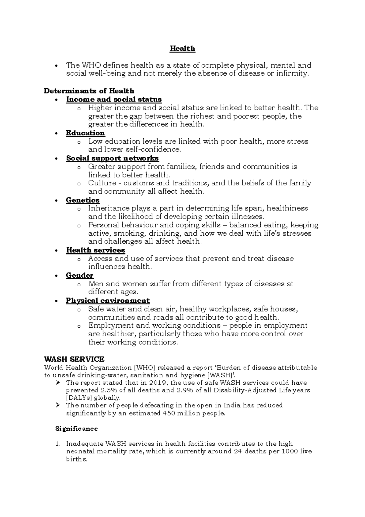 Health Complete Notes - Health • The WHO defines health as a state of ...