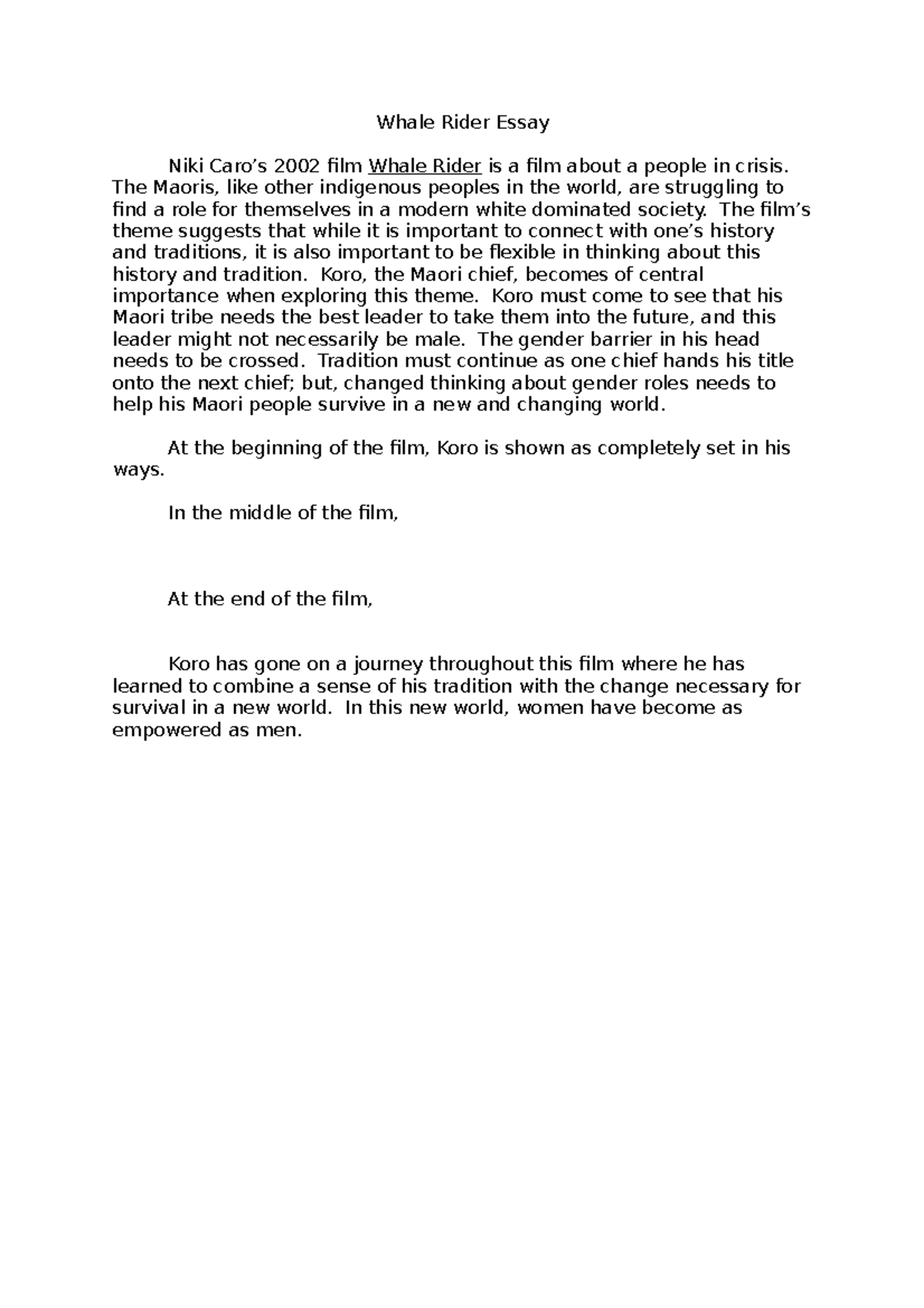 Whale Rider Essay Ideas. Themes and Ideas - Studocu