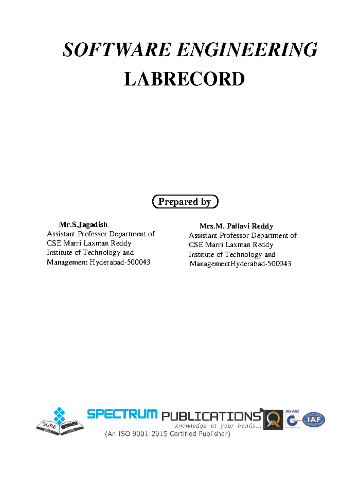SE LAB manual - material is use ful - SOFTWARE ENGINEERING LABRECORD Mr ...
