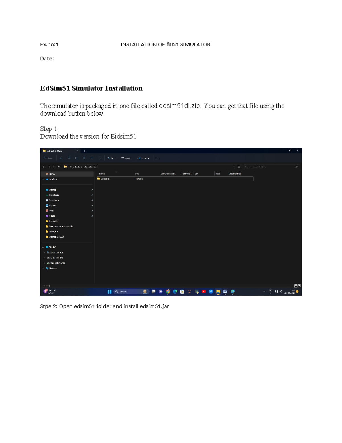 ES Lab manual - Ex:1 INSTALLATION OF 8051 SIMULATOR Date: EdSim51 Simulator Installation The ...