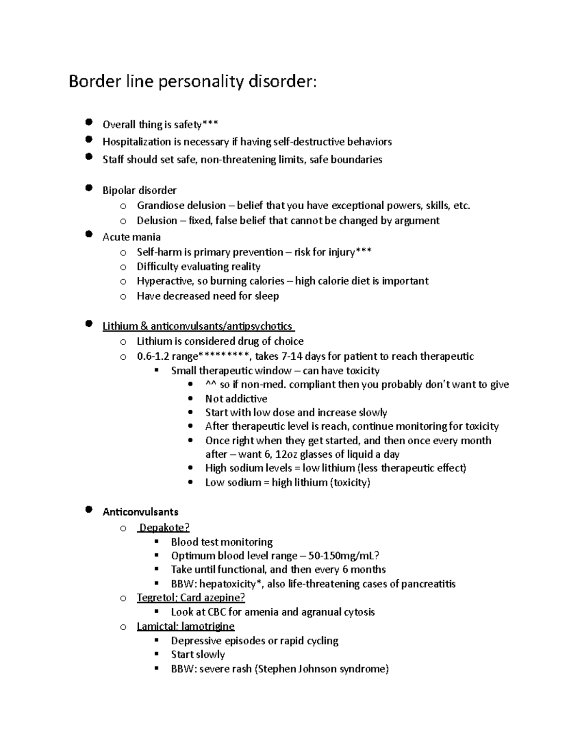 Exam 3 - haha - Border line personality disorder: Overall thing is ...