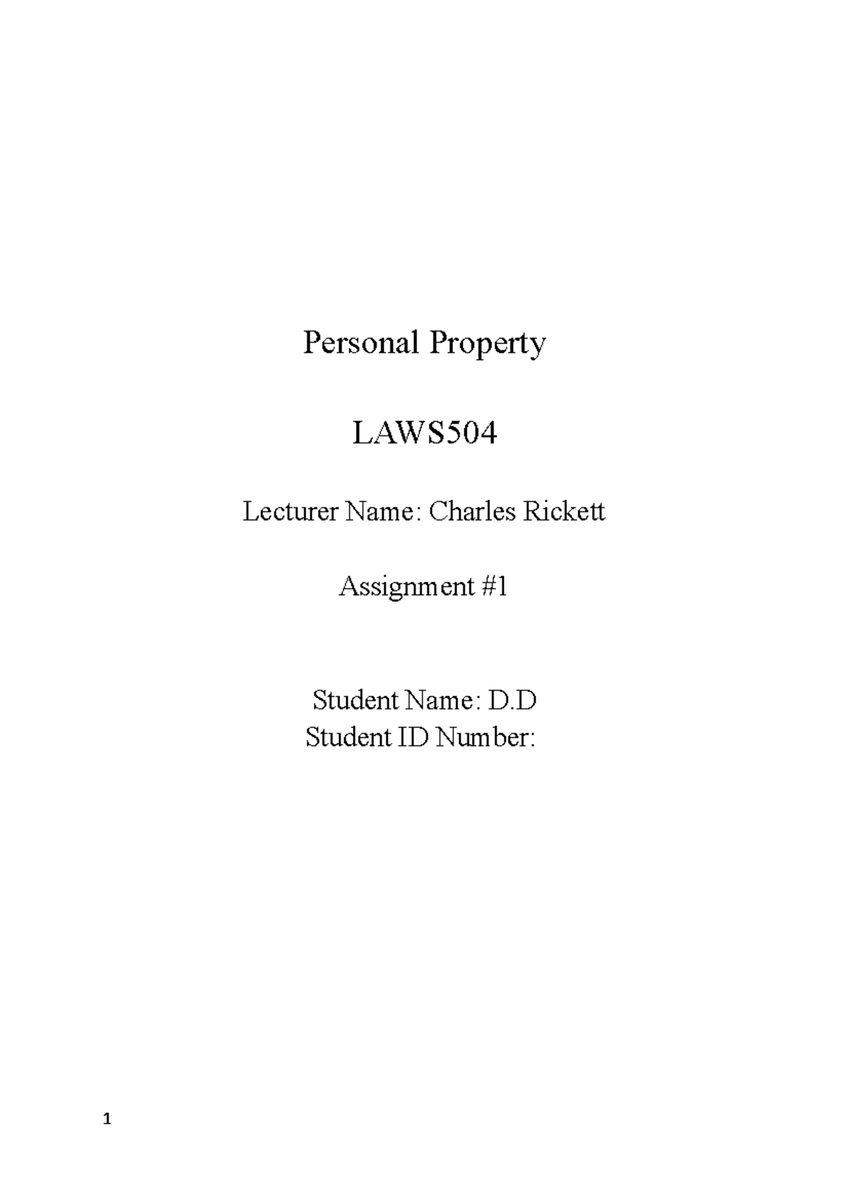 Personal Property essay ddatt - Personal Property LAWS Lecturer Name ...