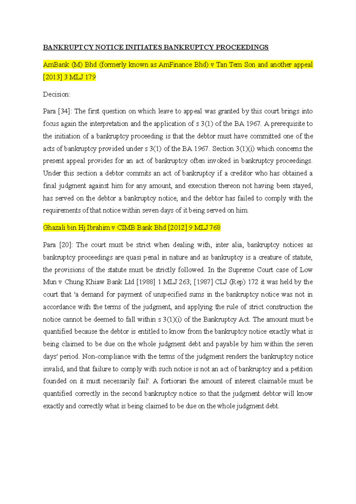 Bankruptcy Notice & Bankruptcy Proceedings (cases) - BANKRUPTCY NOTICE ...