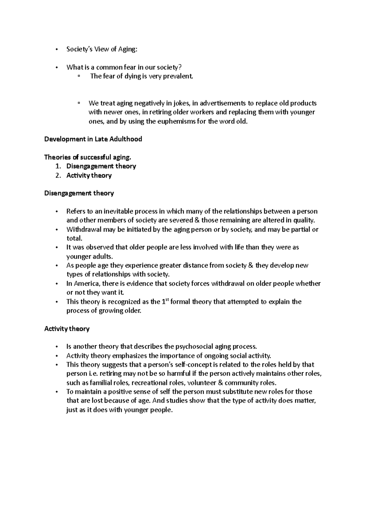 93 Society - lecture notes psychology ageing - Society’s View of Aging ...