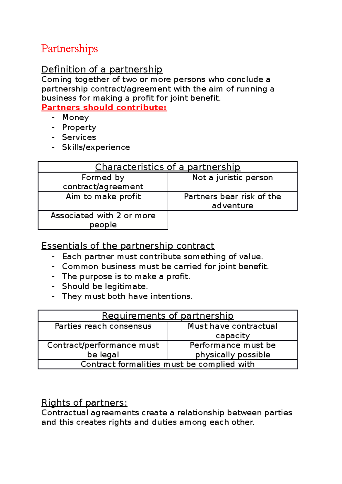 Partnerships - BER220 - Partnerships Definition of a partnership Coming ...