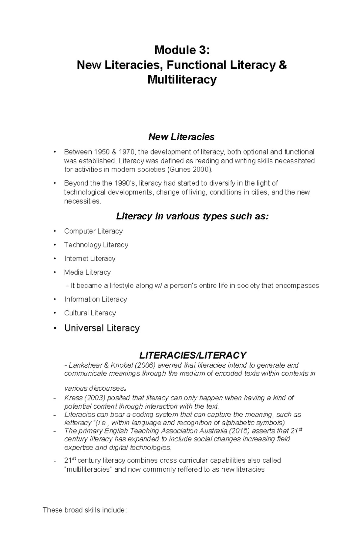 Prof Ed 10- Module 3 - Module 3: New Literacies, Functional Literacy ...