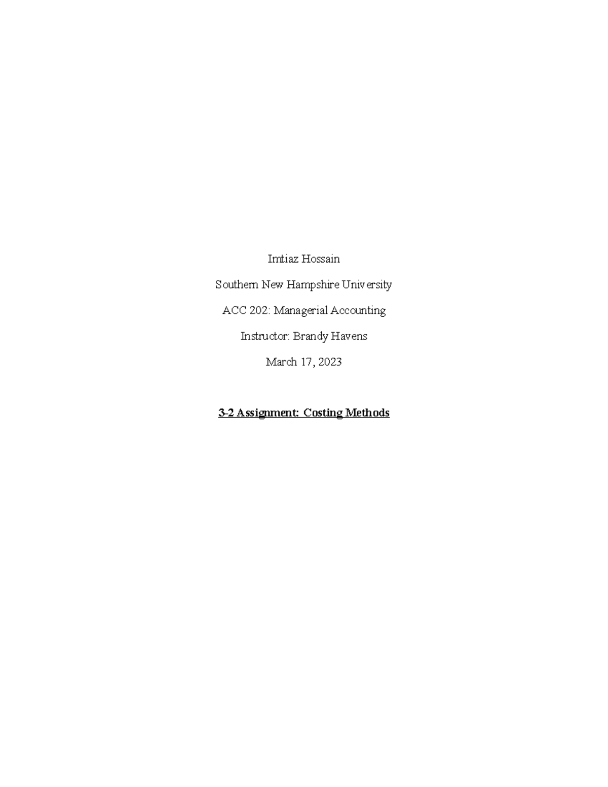 3-2 Assignment Costing Methods - ACC202 - SNHU - Studocu
