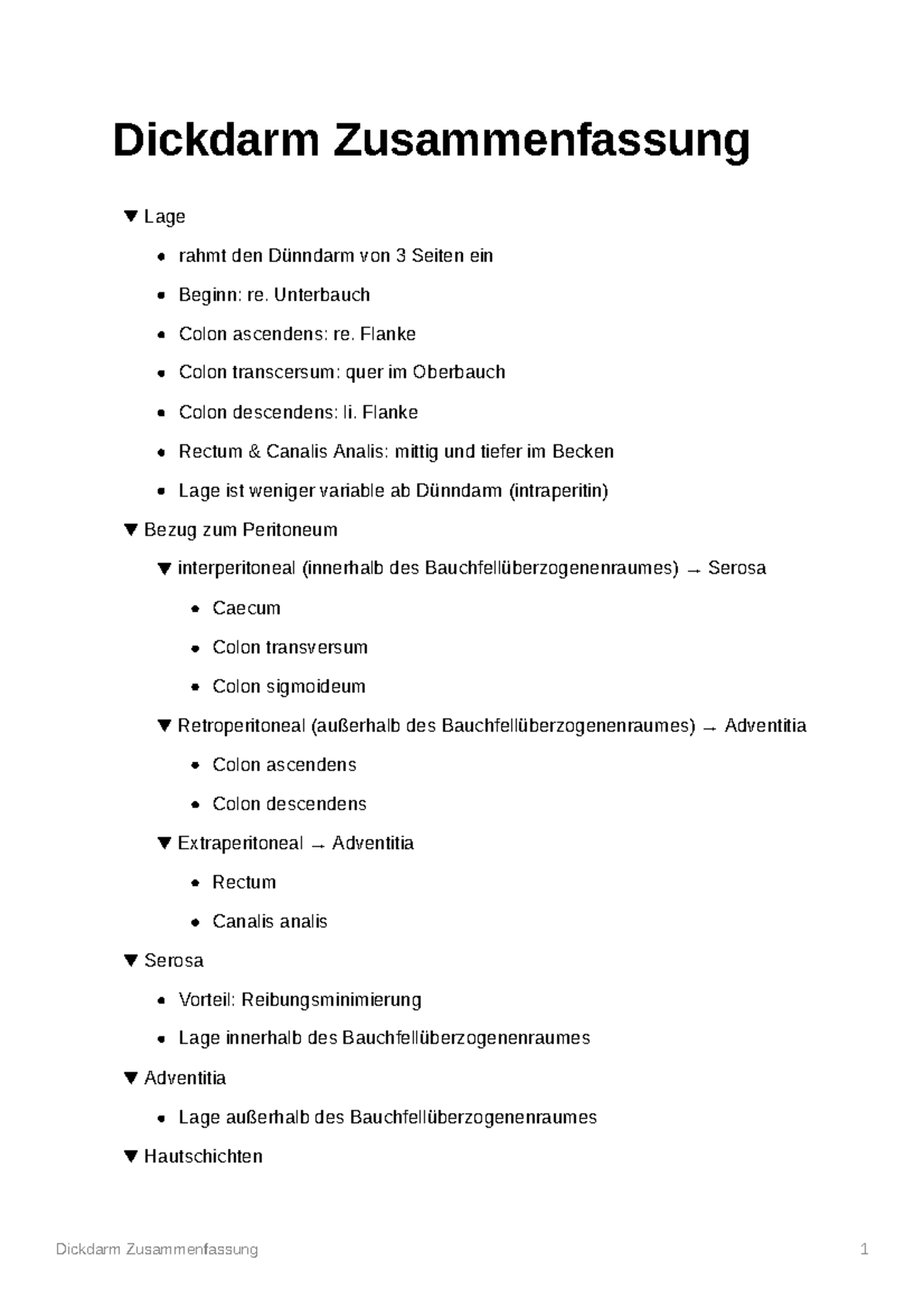 Dickdarm ausführliche Zusammenfassung - Dickdarm Zusammenfassung Lage ...