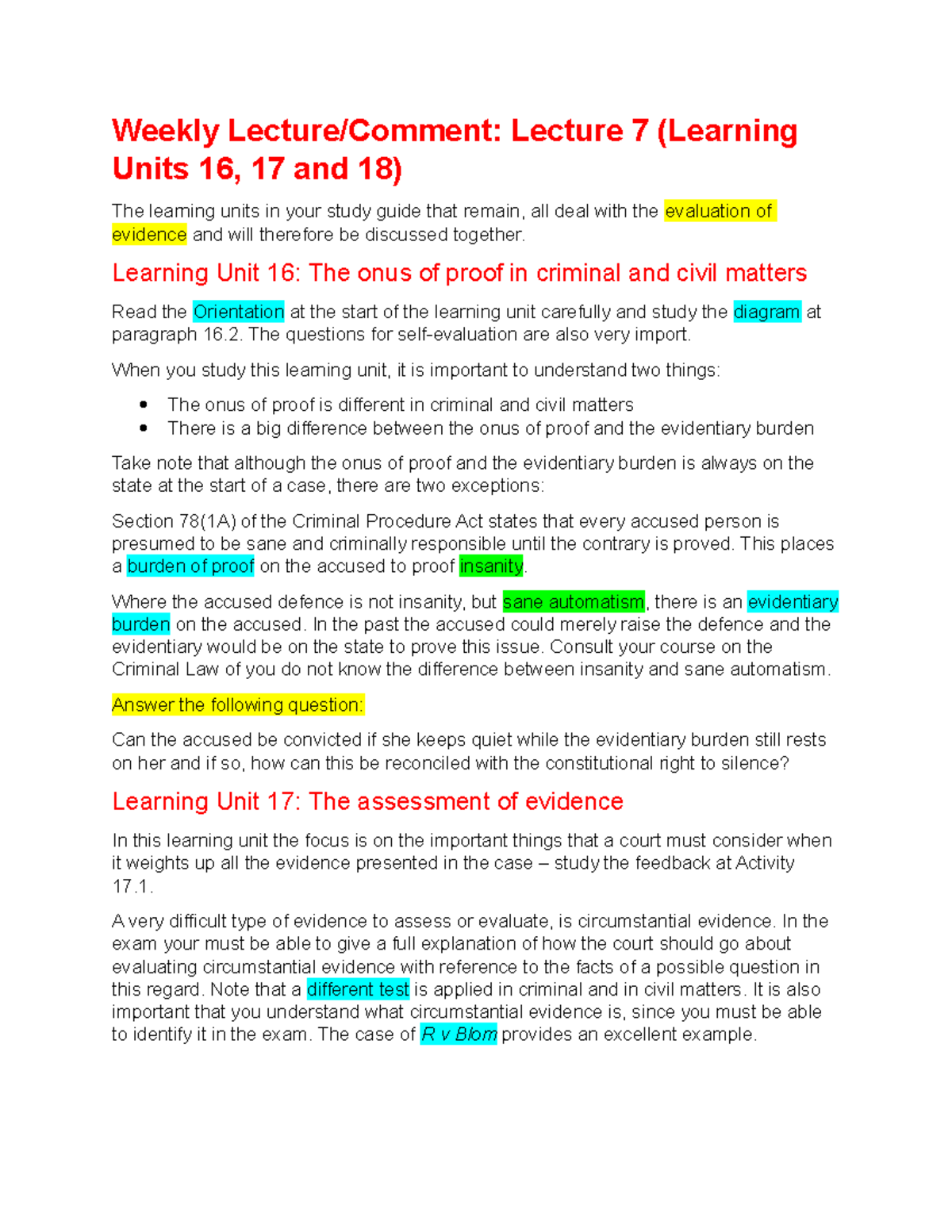 LGL lecture 7 notes - Weekly Lecture/Comment: Lecture 7 (Learning Units ...
