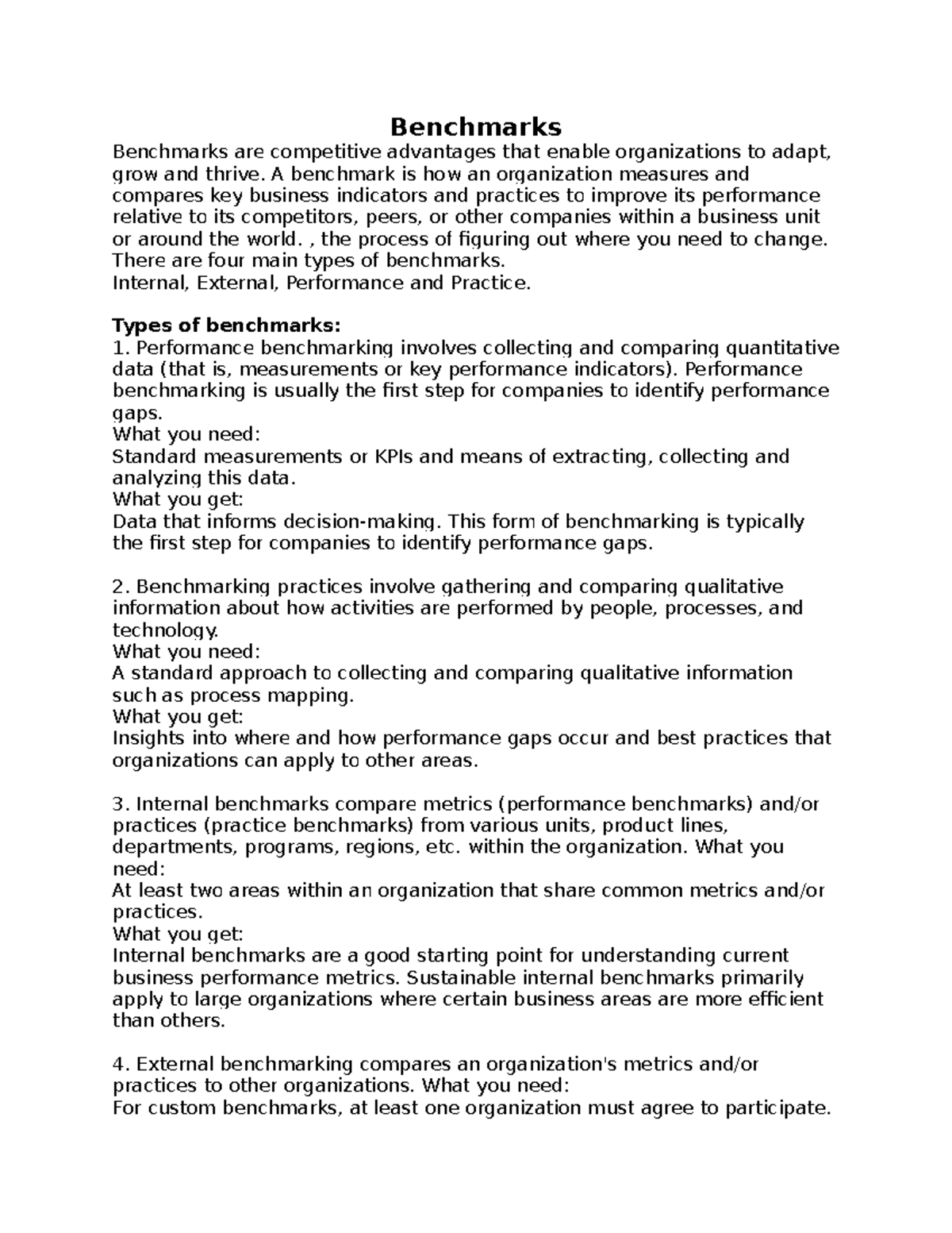 Benchmark - Benchmarks Benchmarks are competitive advantages that ...