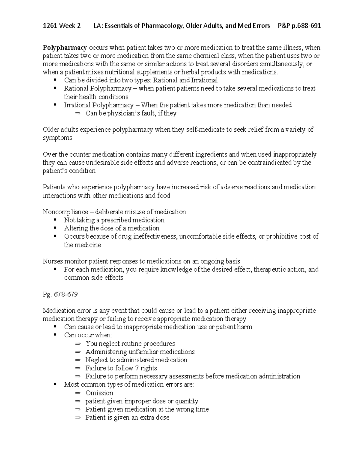 1261 Week 2 LA Pharmacology Potter Perry Ch 33 - 1261 Week 2 LA ...