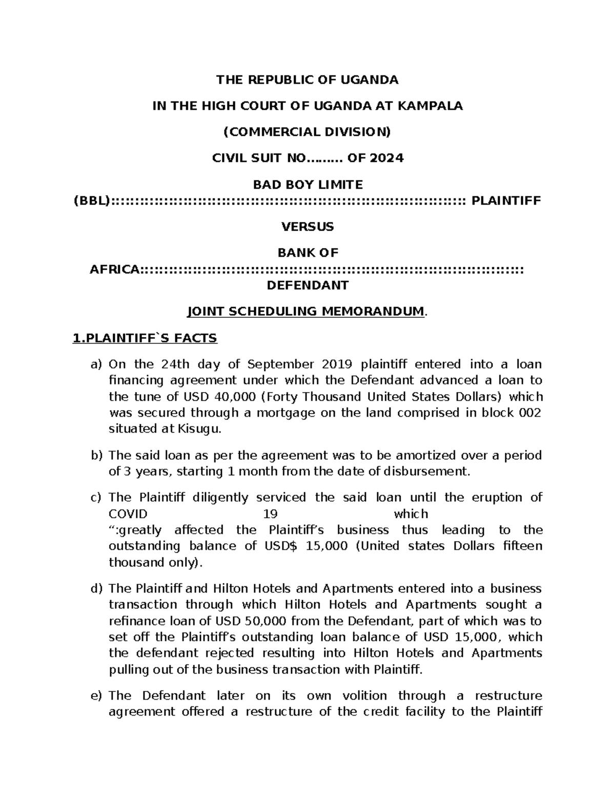 JSM B5 - Joint scheduling Memorandum sample for tutorials only - THE ...