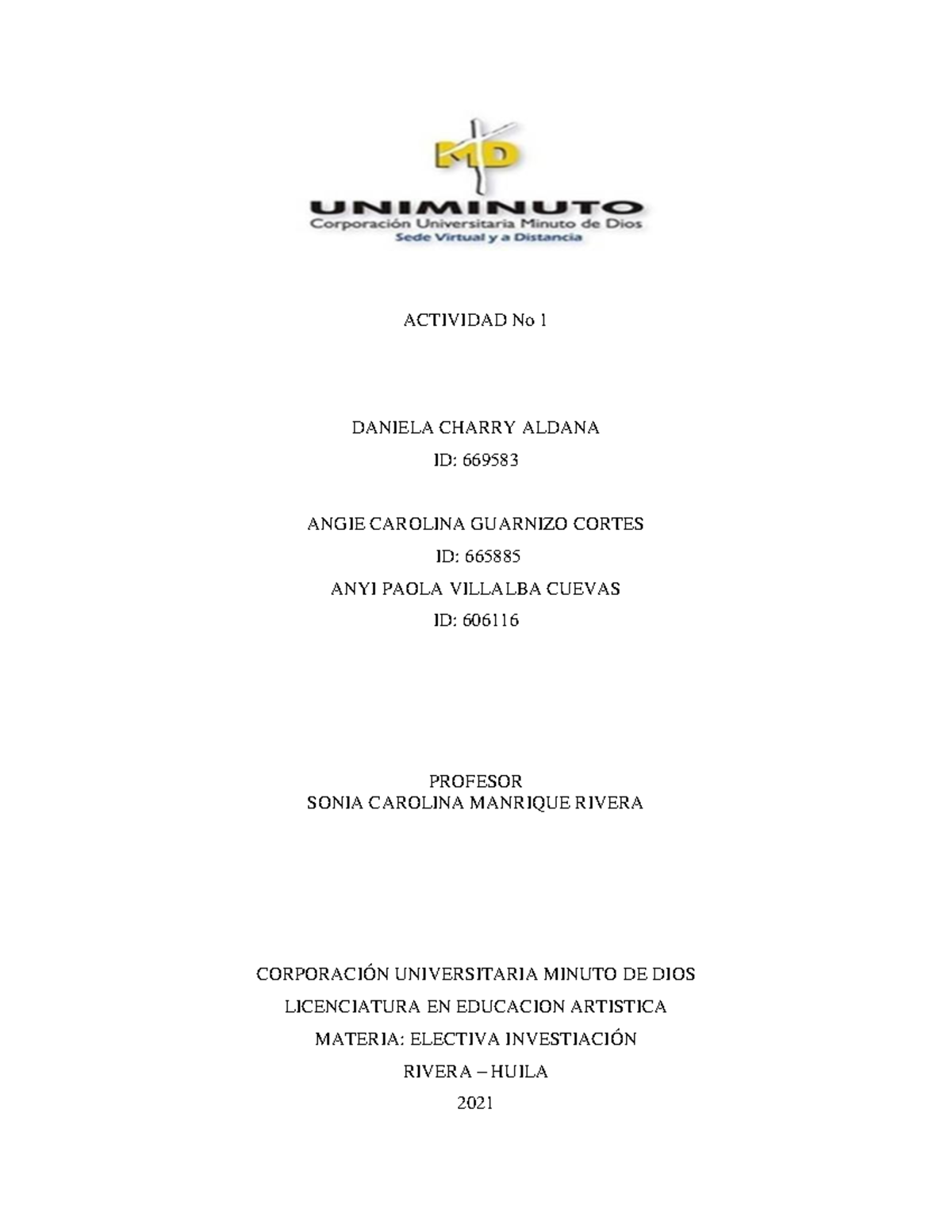 Actividad No 1 Electiva Investigacion - ACTIVIDAD No 1 DANIELA CHARRY ...