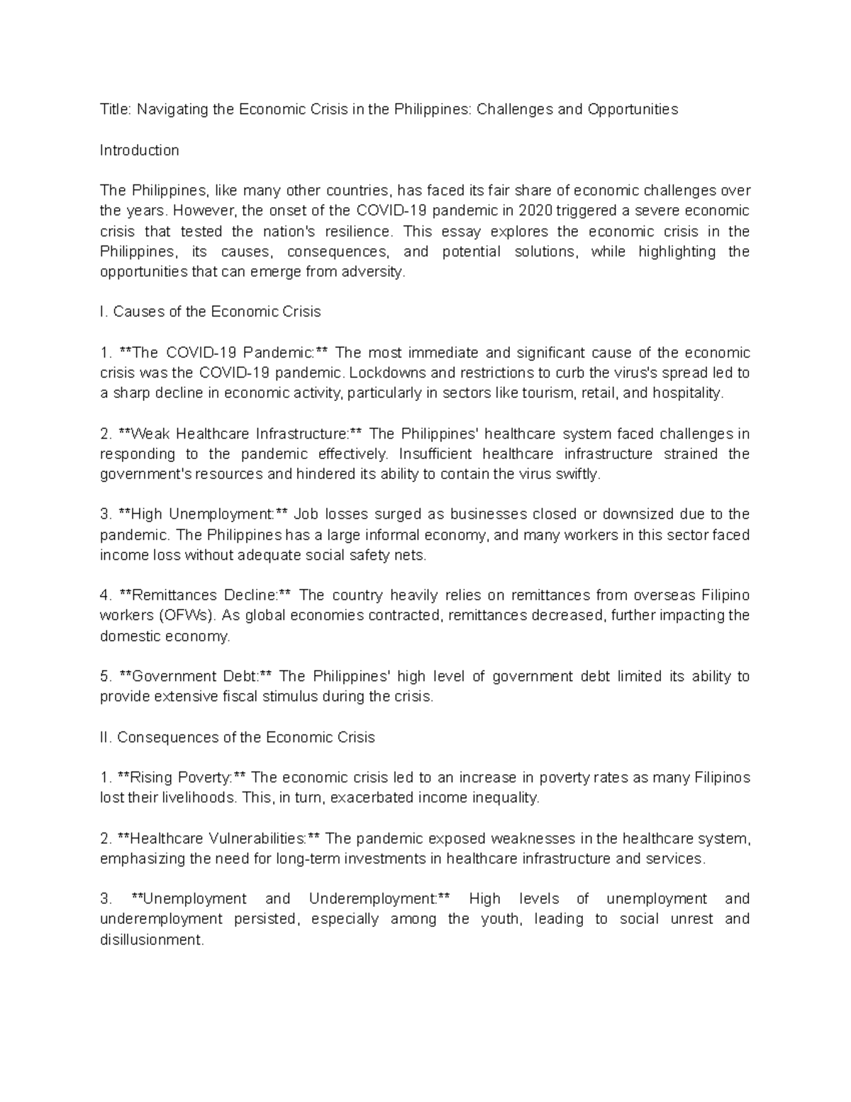 Navigating the Economic Crisis in the Philippines: Challenges and ...