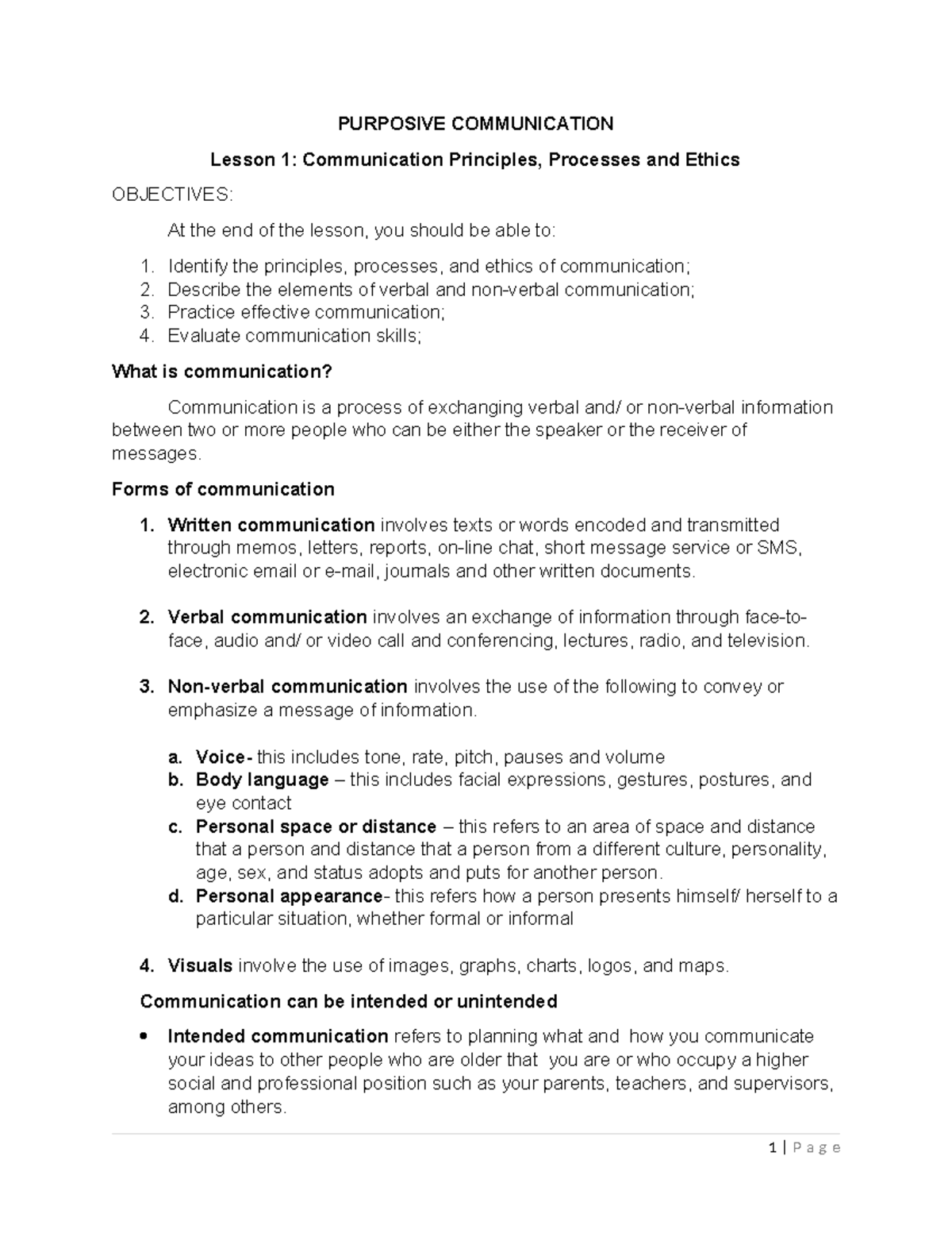 Purposive Communication Lesson 1 2023 2024 - PURPOSIVE COMMUNICATION Lesson 1: Communication ...