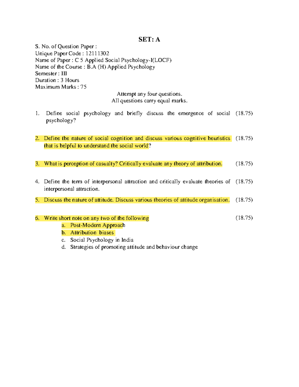 ASP OBE Paper - SET: A S. No. of Question Paper : Unique Paper Code ...