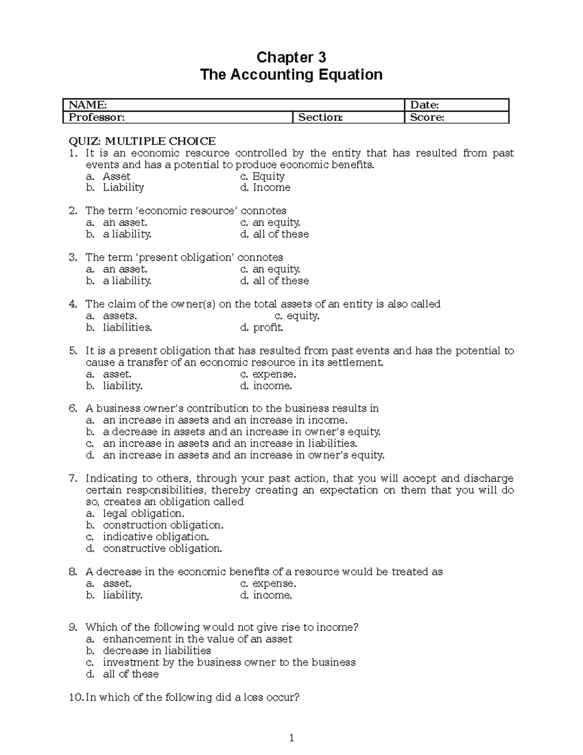 Activity Chapter 3 Acccounting Equation - Chapter 3 The Accounting ...