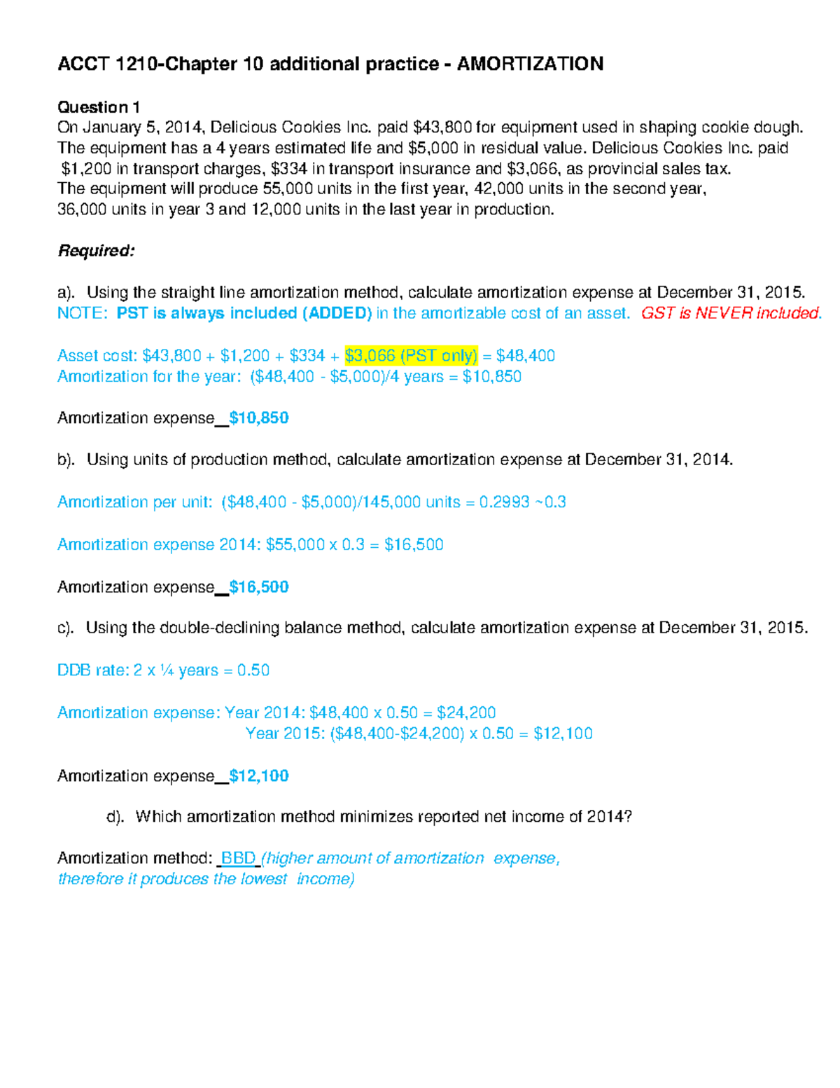 1210-Ch10 - Additional practice problems - ACCT 1210-Chapter 10 additional practice ...