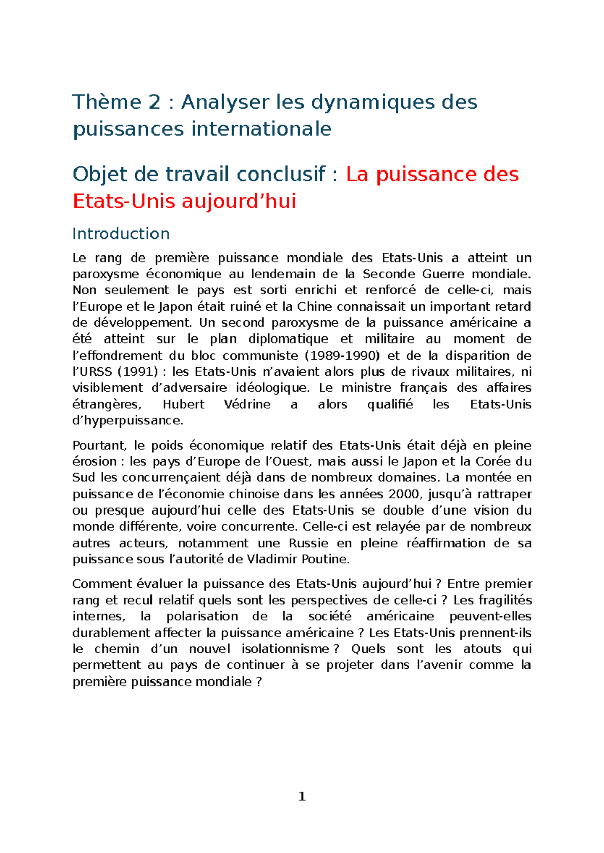 Th me 2 la puissance travail conclusif les Etats Unis - Thème 2 ...