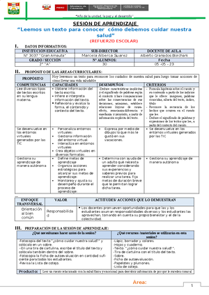 Sesion el cuento - SESIÓN DE APRENDIZAJE Escribimos un cuento I. DATOS INFORMATIVOS: INSTITUCIÓN ...
