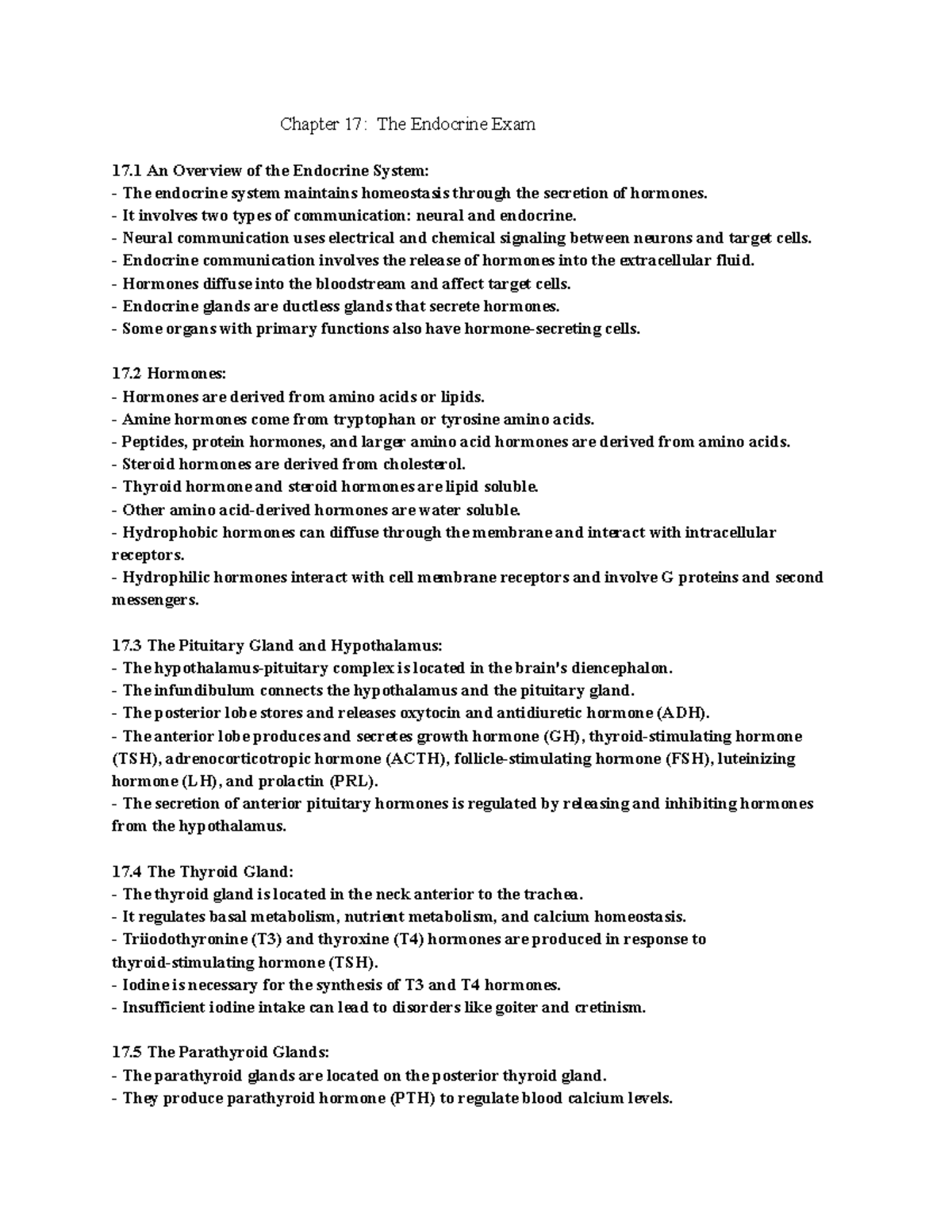 Chapter 17- The Endocrine Exam - It involves two types of communication ...