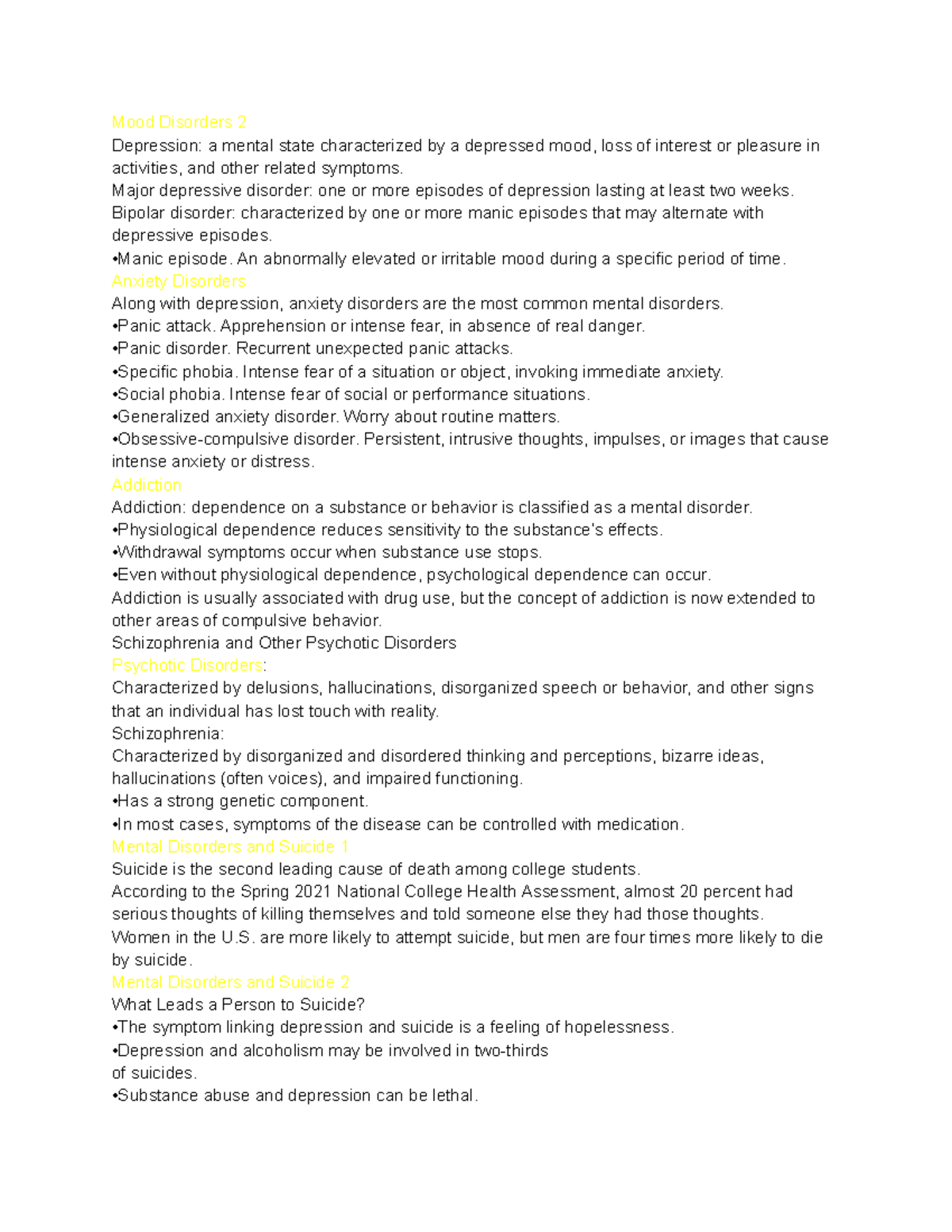 New notes 4 - Mood Disorders 2 Depression: a mental state characterized ...
