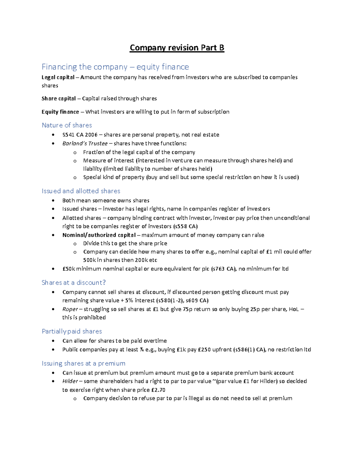 Company revision Part B - Company revision Part B Financing the company ...