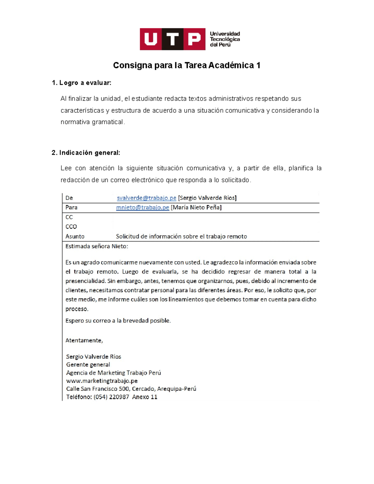 Consigna para Tarea Académica 1 formato - Consigna para la Tarea ...