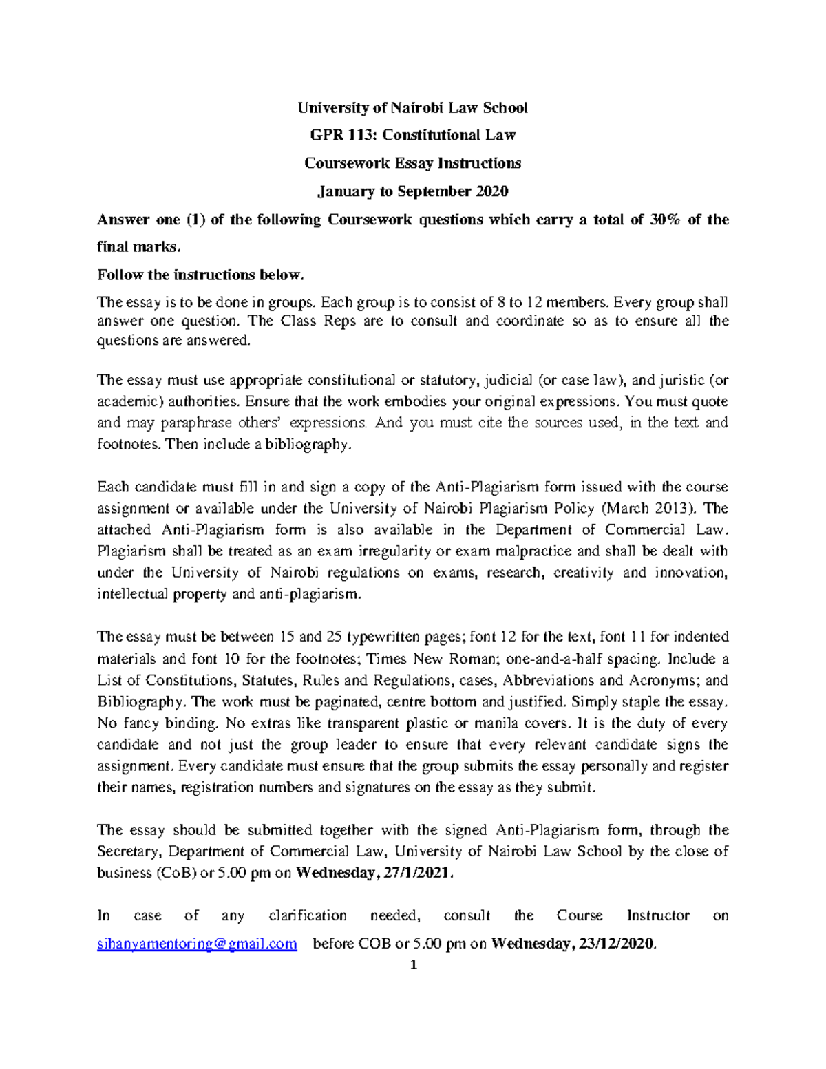 Coursework Questions 2020-2021 constitutional law - Constitutional Law ...