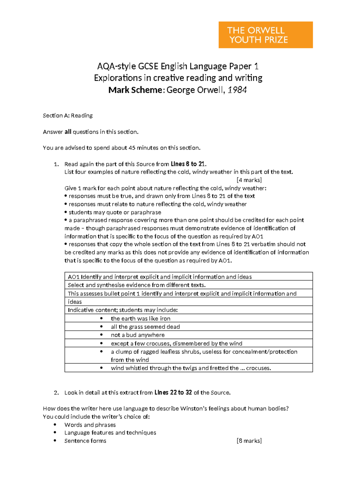 AQA style GCSE English Language 1 marking guidance - AQA-style GCSE ...