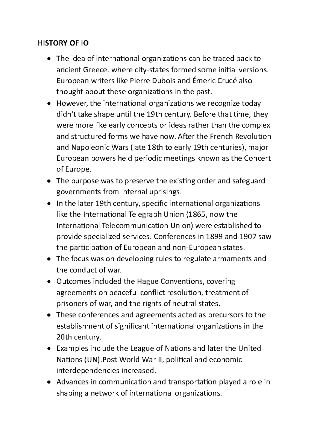 History OF IO - Notes - HISTORY OF IO The idea of international ...