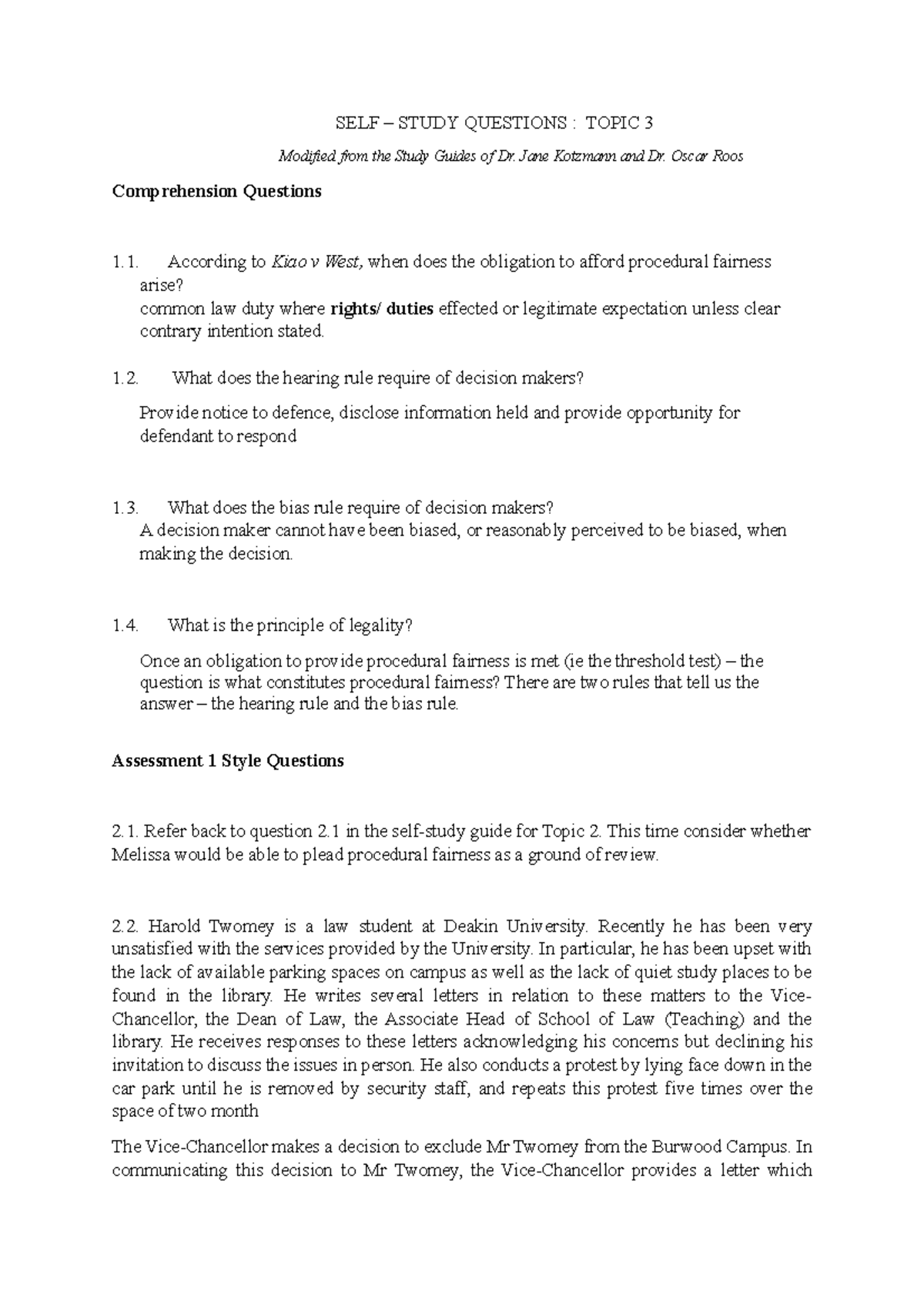 Self-study questions topic 3 - SELF – STUDY QUESTIONS : TOPIC 3 ...