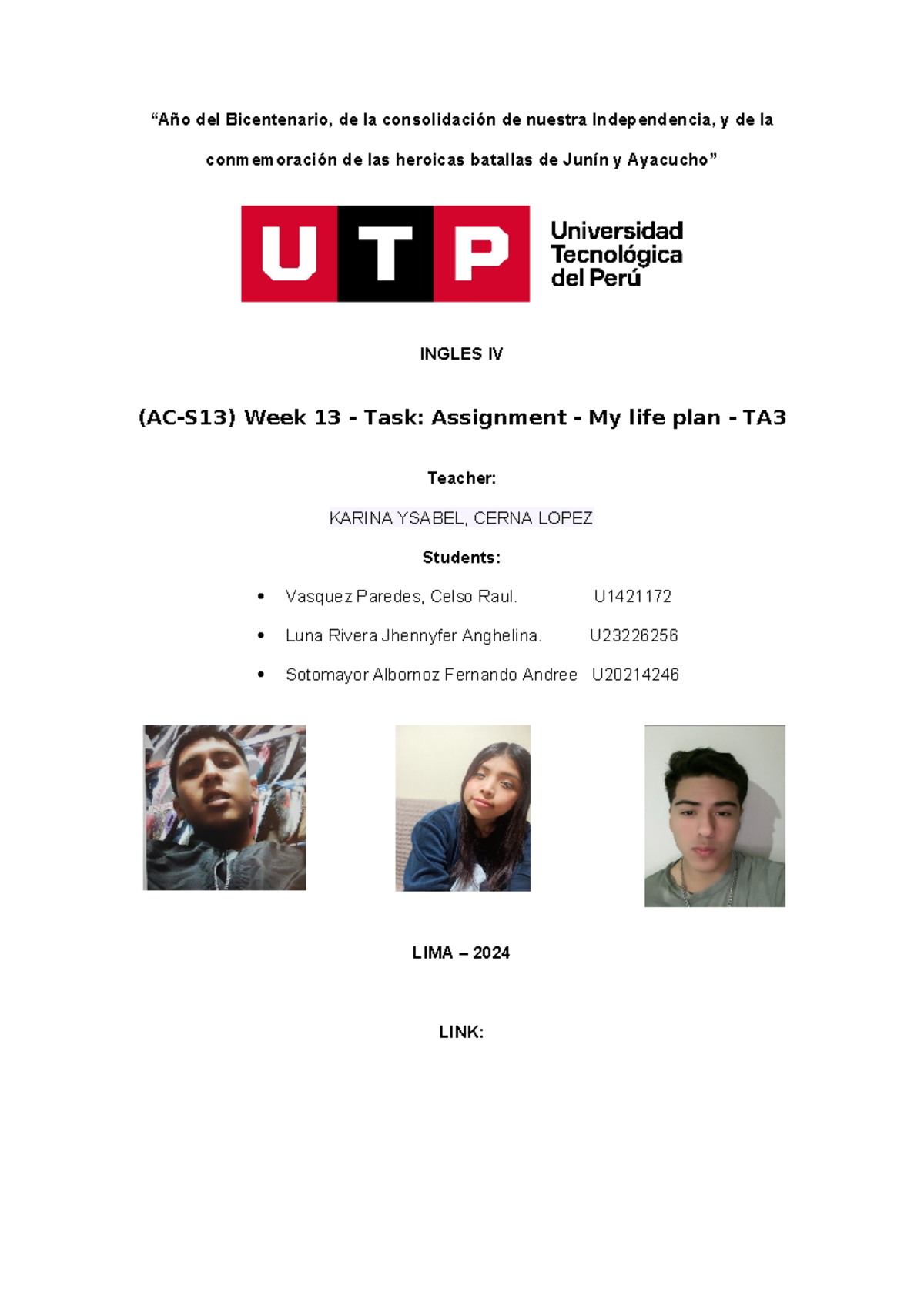 Week 13 - Task Assignment - My life plan - TA3 - U Luna Rivera Jhennyfer Anghelina. U Sotomayor ...