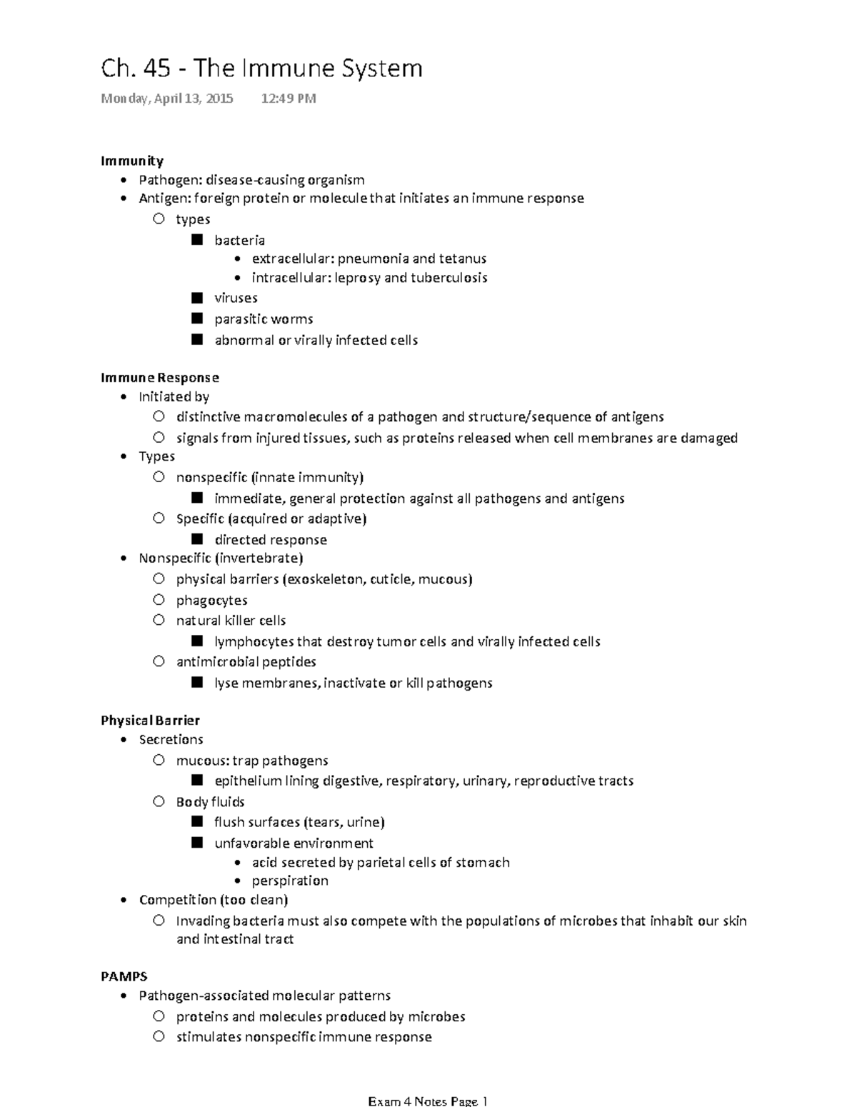 Ch. 45 - The Immune System - Ch. 45 The Immune System Monday, April 13 ...