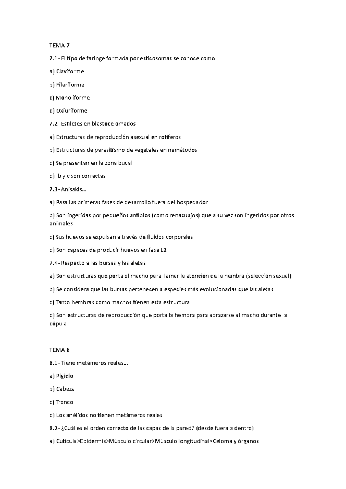 TEMA 7 y 8 - uwu - TEMA 7 7- El tipo de faringe formada por esticosomas ...